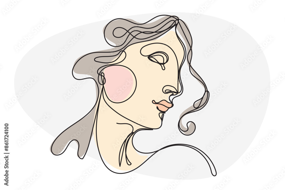 Woman Face One Line Drawn Portrait. Doodle Outline Line Monoline Woman ...