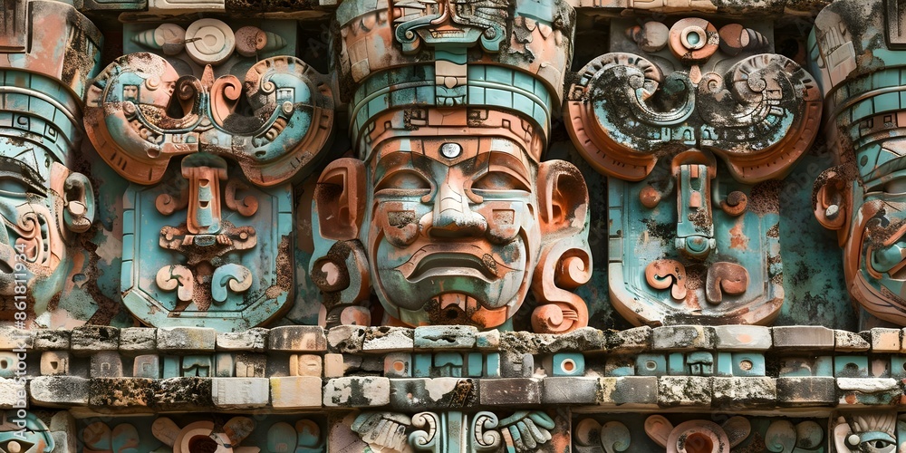 Printable Mayan temple mural for museum wall transporting visitors to ...