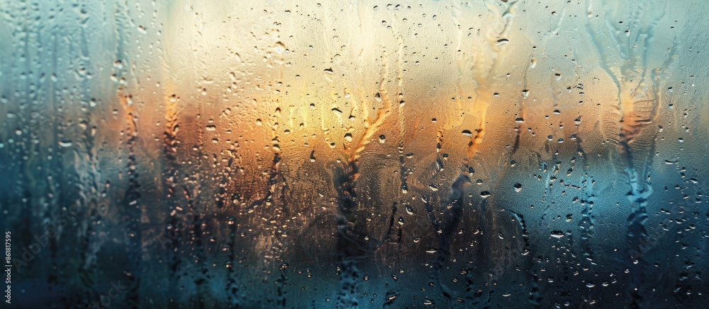 A unique texture of glass on a window at dawn creates an illusion of ...