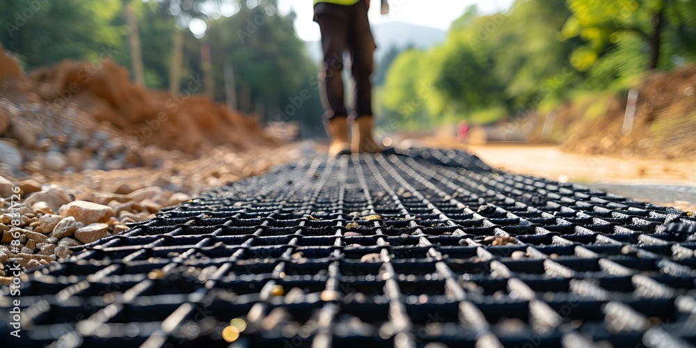 Using geogrid to reinforce hills for a new pedestrian path construction ...