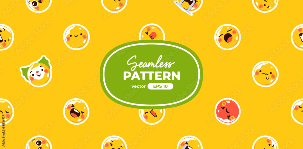 Seamless pattern with yellow emoticons. Emoji set. Vector illustration ...