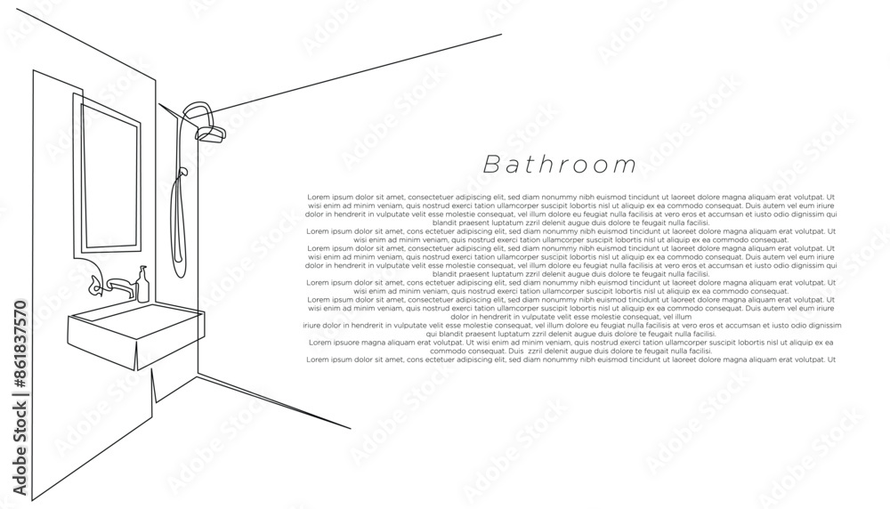 bathroom continuous line drawing.one line drawing of modern bathroom ...
