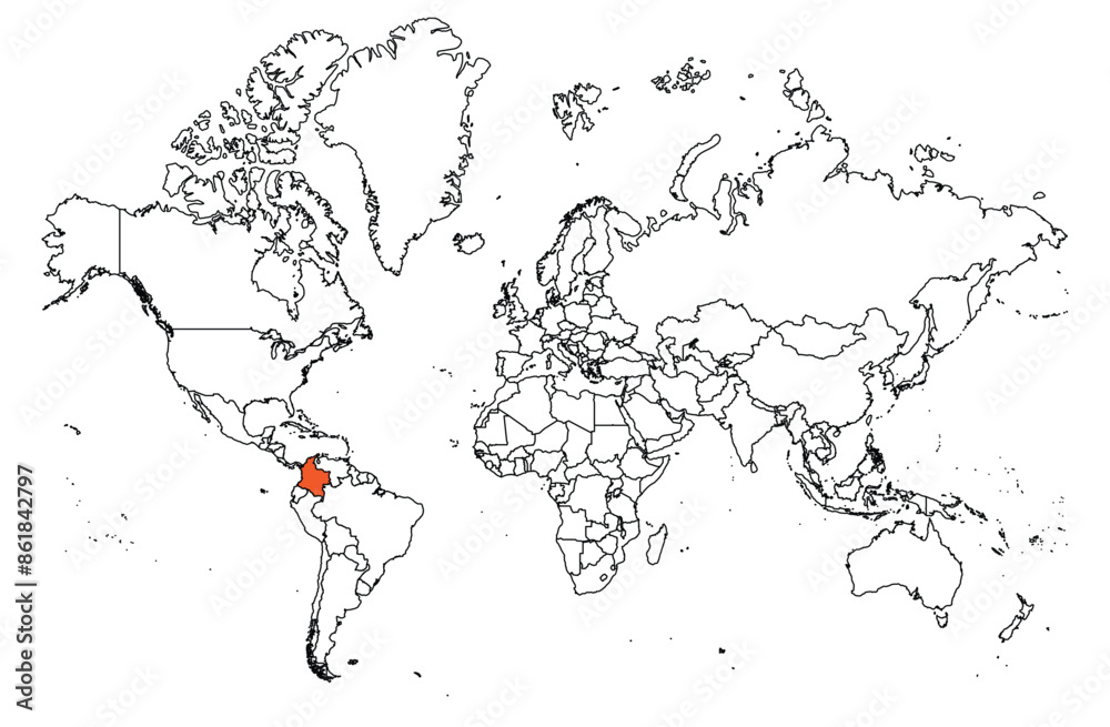 The outline of the world map with the borders of the countries. Map of ...