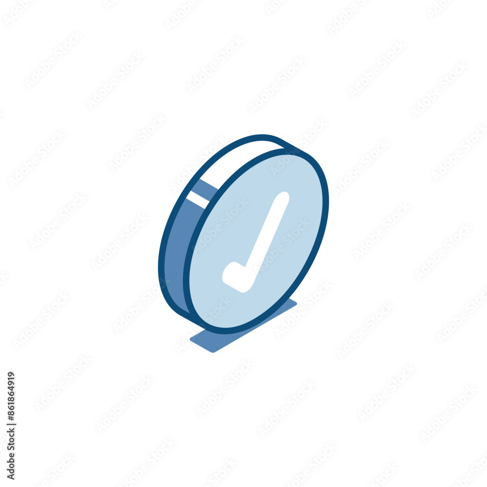 isometric vector linear check mark icon in a circle, in color on a ...