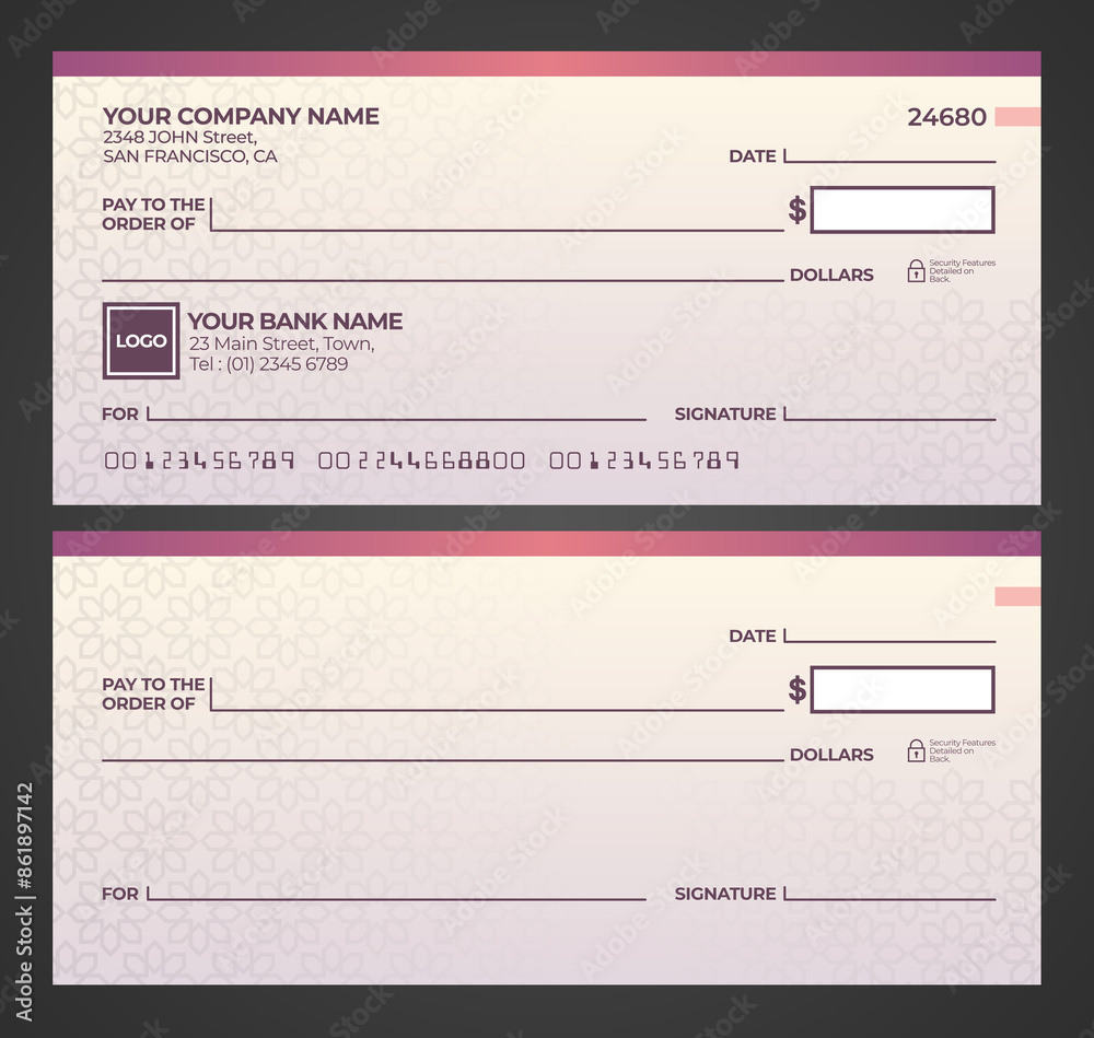 Blank bank check. Checkbook cheque template. Checkbook cheque template ...