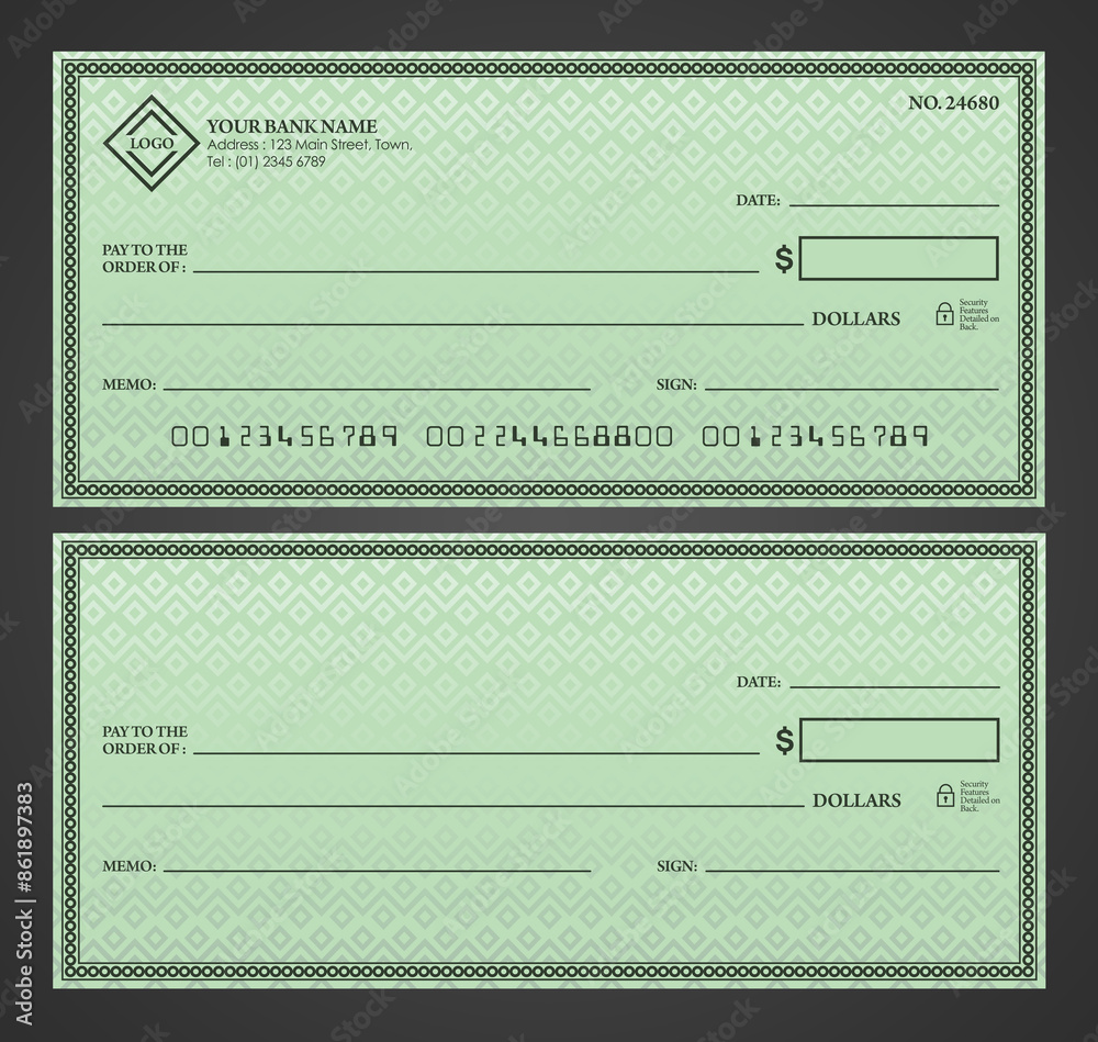 Blank bank check. Checkbook cheque template. Checkbook cheque template ...