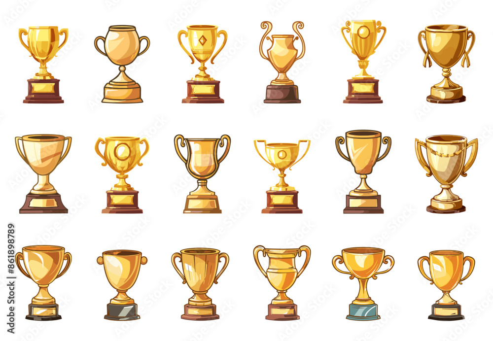 Winner golden trophy cup. Champion trophies set. Symbol of achievement ...