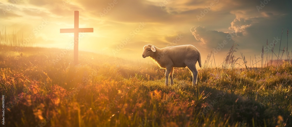 Resurrection of jesus christ concept. lamb in front of the cross of ...