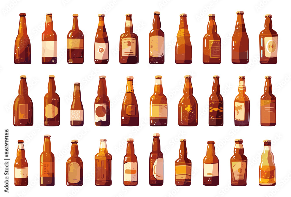 Cartoon Beer Bottles of Different Shapes Set. Simple Vector Cartoon ...