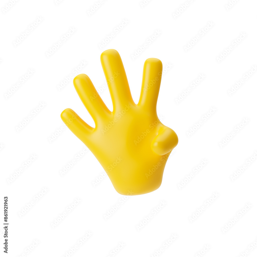 Yellow emoji hand showing four fingers counting isolated over ...