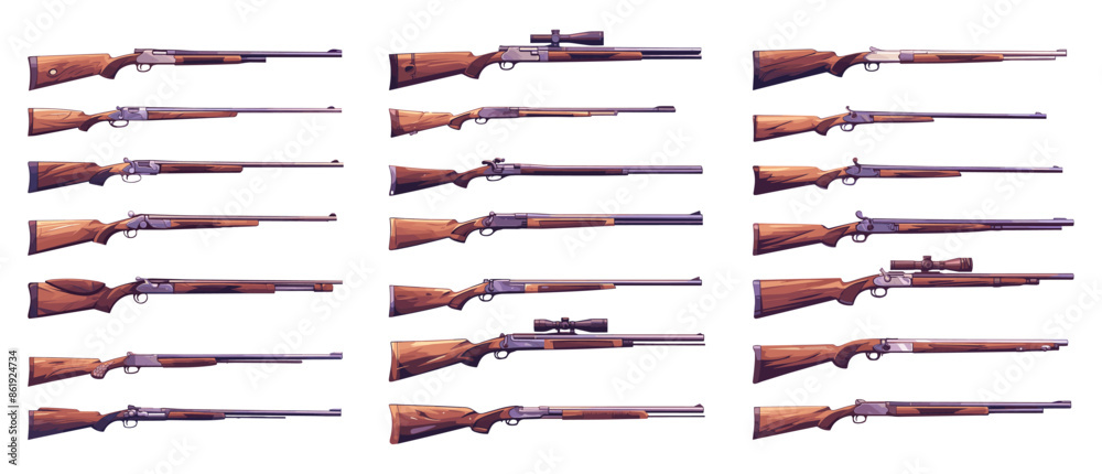 Cartoon Hunting Rifles Icon Set. White Background Firearm Illustrations ...