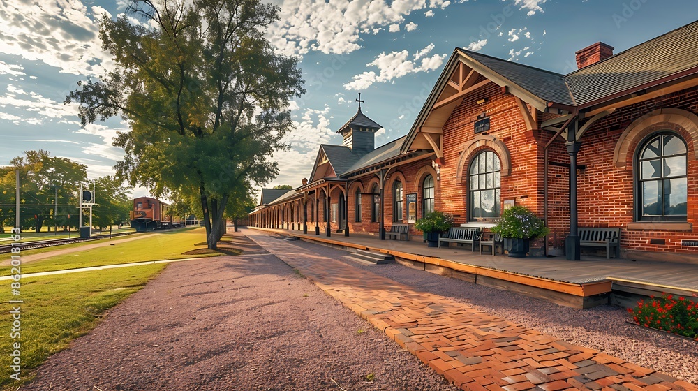 historic train depot with carefully preserved brick architecture, now ...
