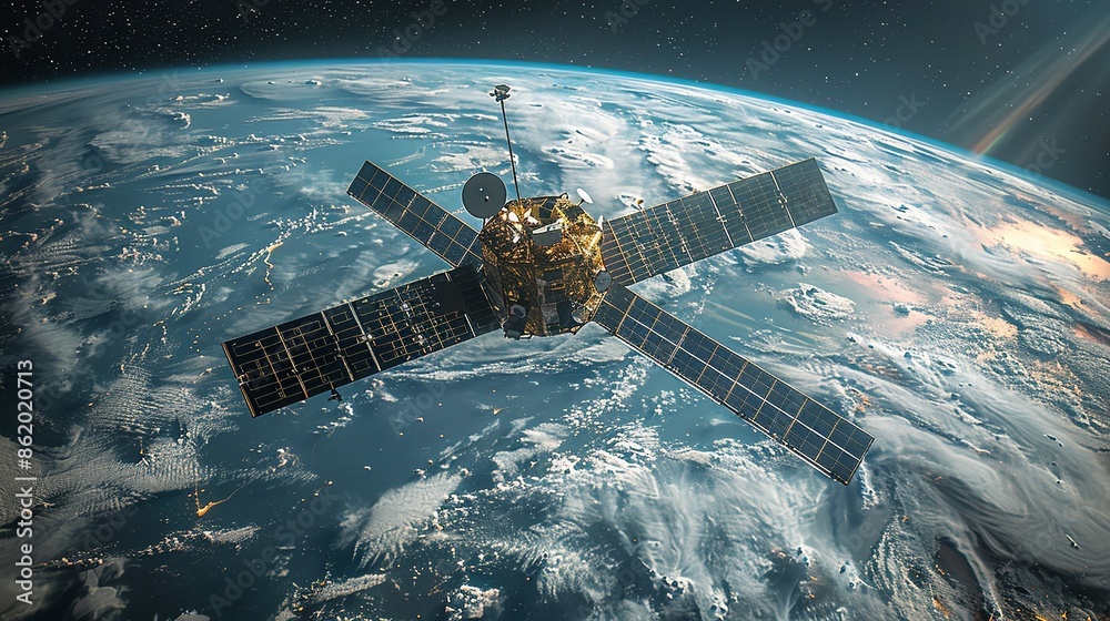 A satellite capturing high-resolution images of Earth's surface, with ...