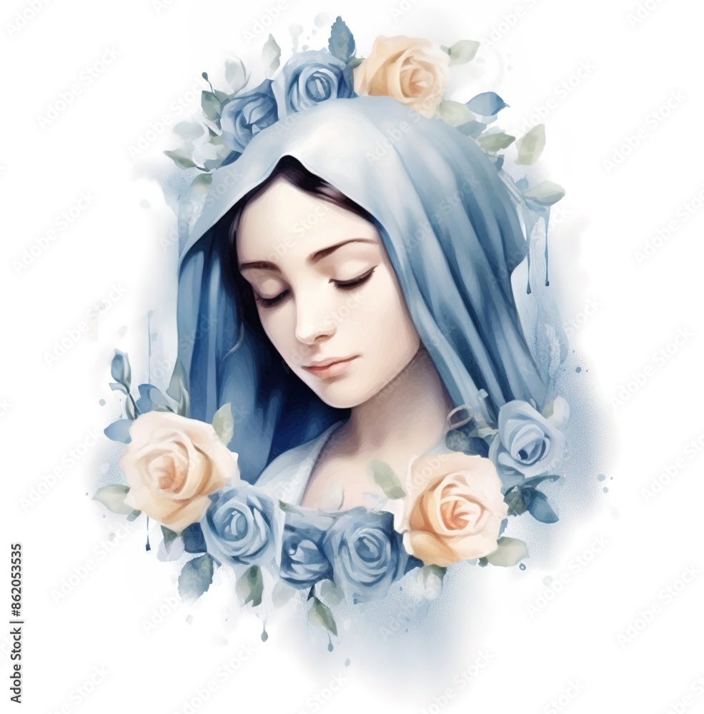 A beautiful watercolor clipart of the mother Mary with roses in her ...