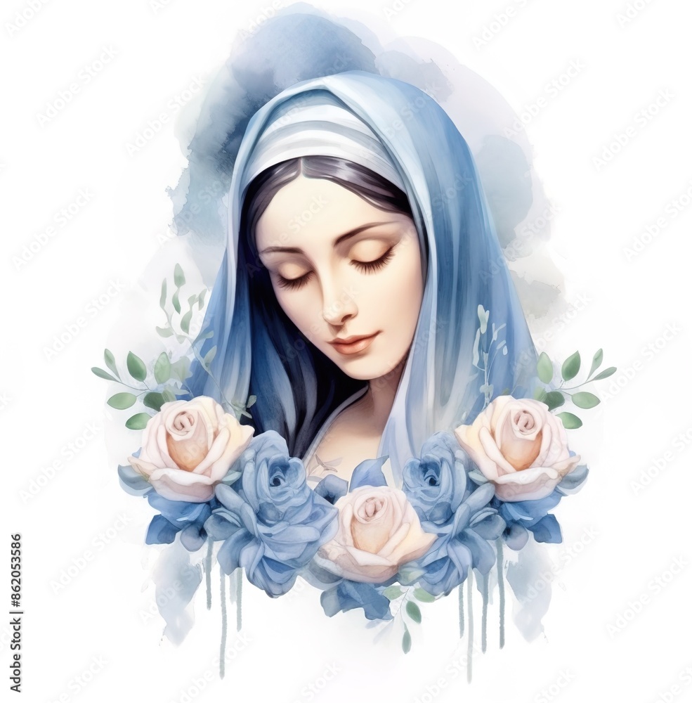 A beautiful watercolor clipart of the mother Mary with roses in her ...