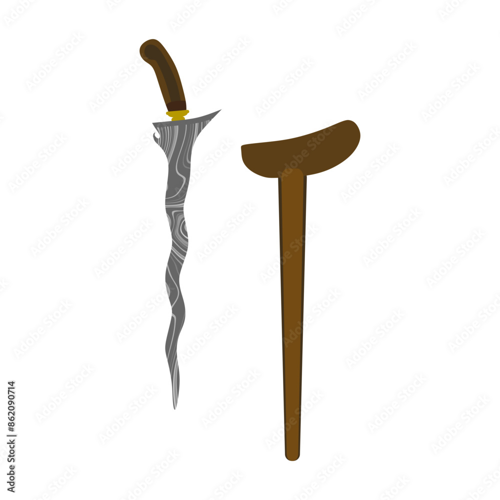 keris traditional weapon from indonesia in flat design vector ...