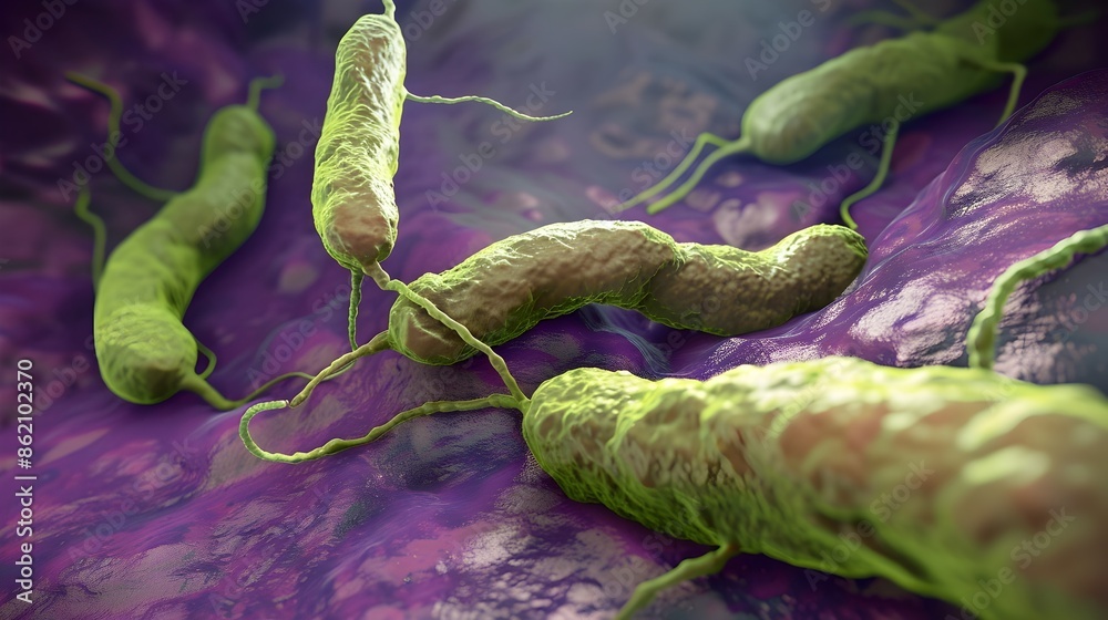 Detailed Microscopic View of Helicobacter Pylori Bacteria Causing ...