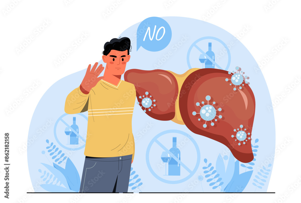 Stop drinking alcohol. Man refuse from alcoholic drinks. Character give ...