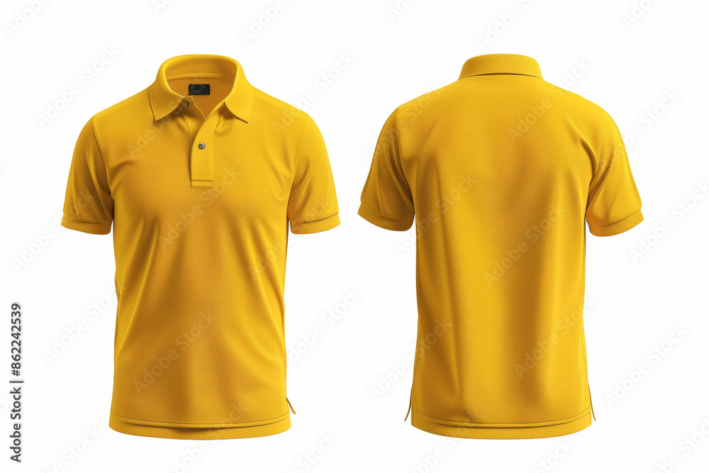 Yellow polo T-Shirt mockup front and back view isolated on white ...