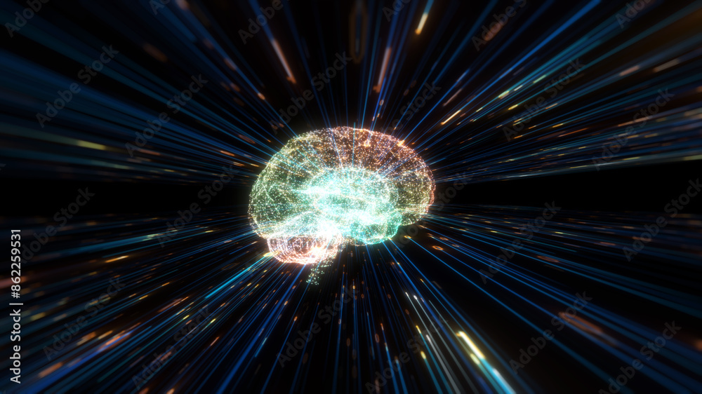 Artificial intelligence brain and binary coding animation, big data ...