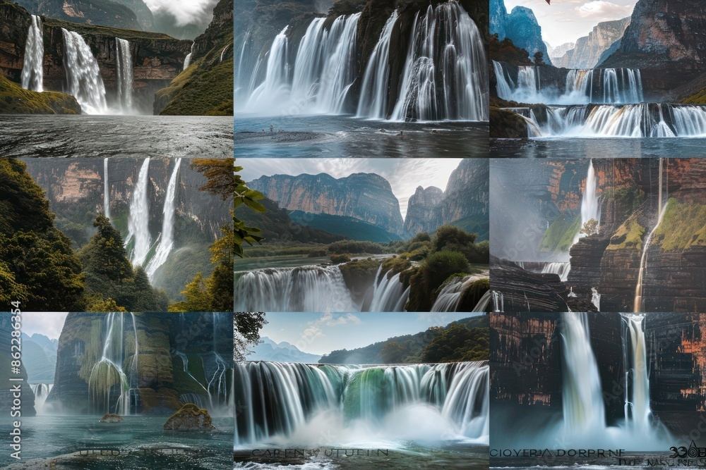 A collage of majestic waterfalls from around the globe, with images of ...