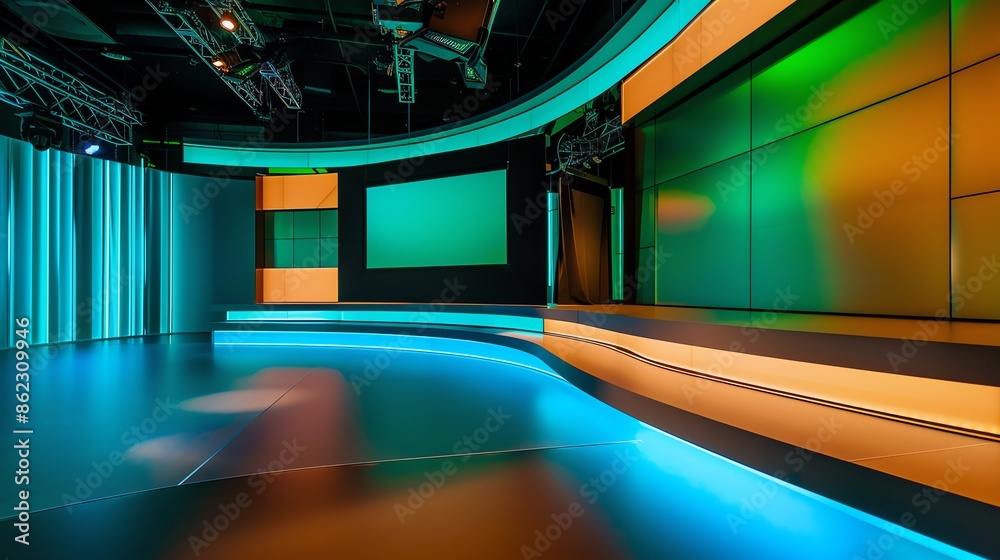 background studio television modern green screen, a photo of a bright ...