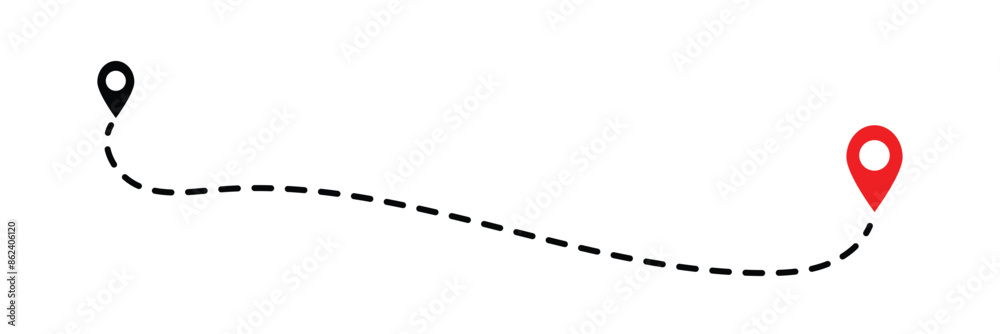 Travel route icon. Route icon between two points with dotted path and ...