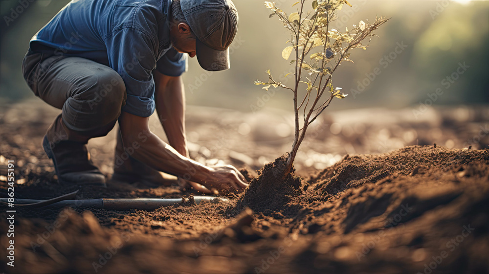 Man digging the ground to plant trees for Earth Day concept and ...