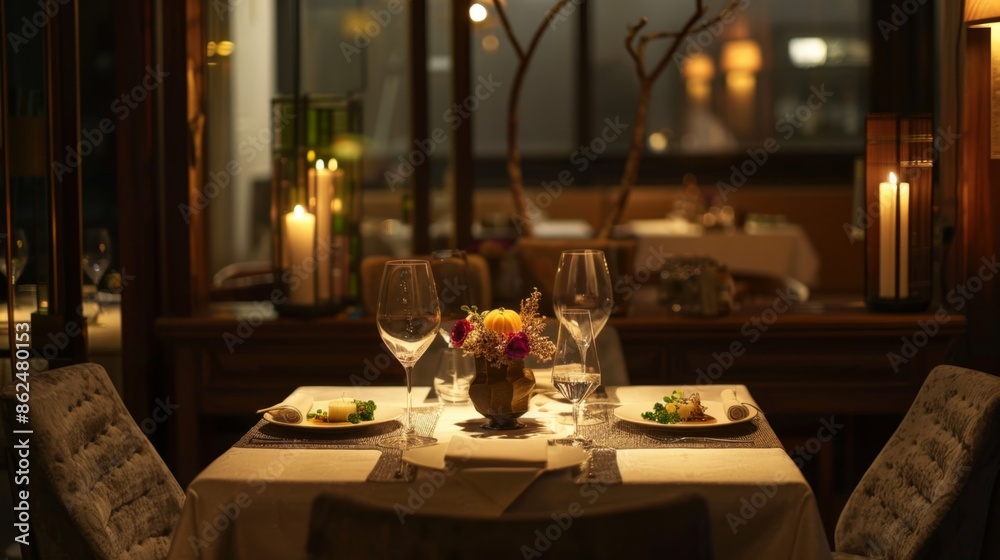 104. A view of a restaurant table with a romantic dinner setting ...