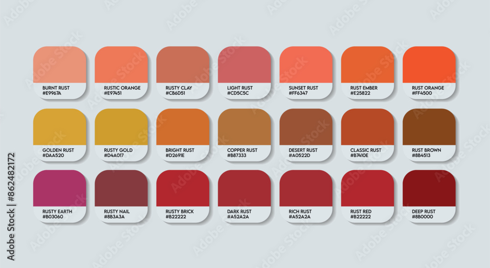 Rust Color Palette, Rust Color Guide Palette with Color Names. Catalog ...