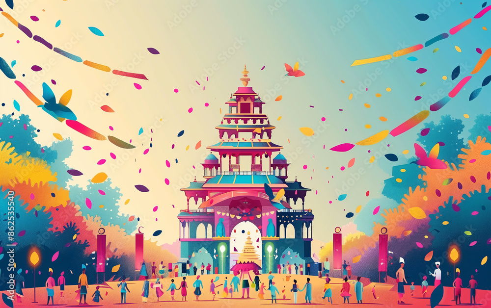 Vibrant digital artwork of people celebrating the ratha yatra festival ...
