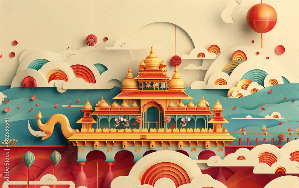 Vibrant digital artwork of people celebrating the ratha yatra festival ...