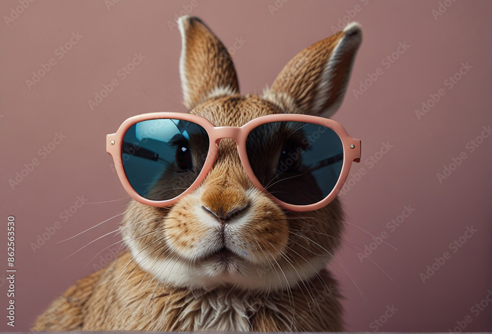 Cute Little Rabbit Wearing Sunglasses on Pastel Background, Tiny Rabbit ...