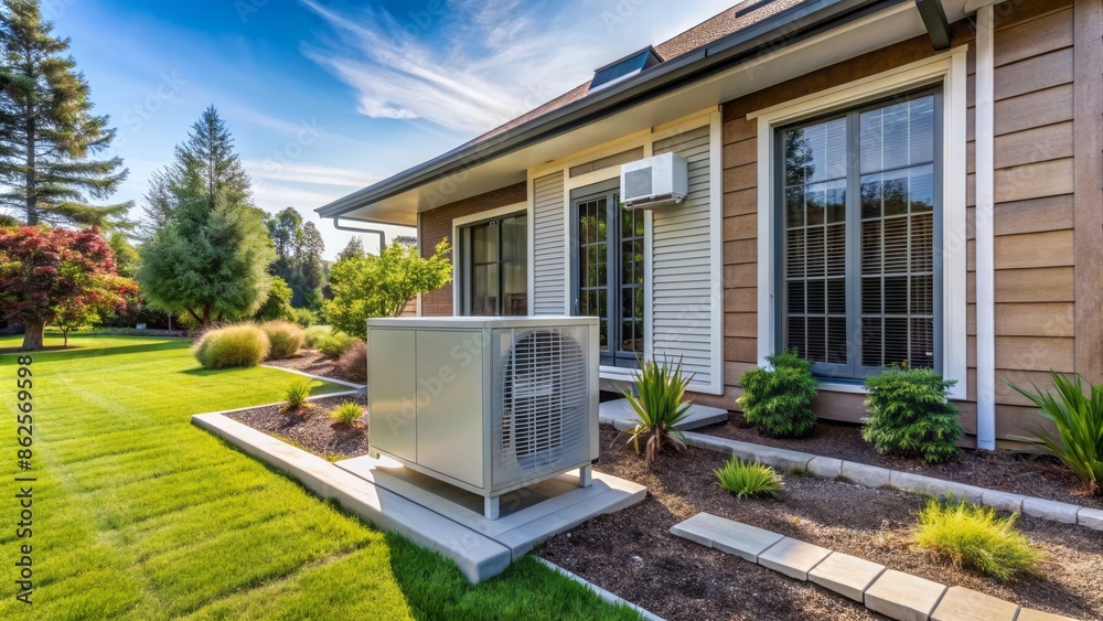 Exterior view of a residential house with a newly installed outdoor ...