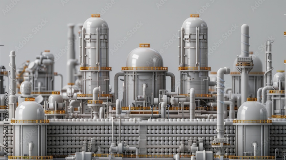 Petrochemical plant overview showing complex machinery and ...