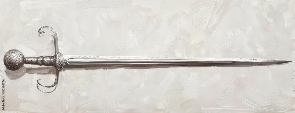 Rear view fencing epee, classic oil painting style, pure white ...