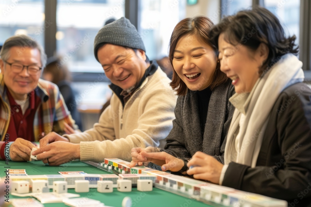 diverse asian people playing Mahjong board game Stock Photo | Adobe Stock