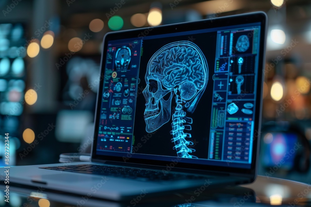 Laptop screen with medical imaging software, showing detailed ...