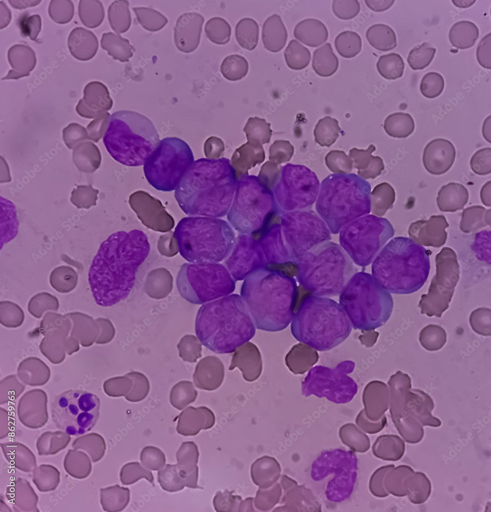 Acute myeloid leukemia (AML). Smear show monocytes and mostly blast ...