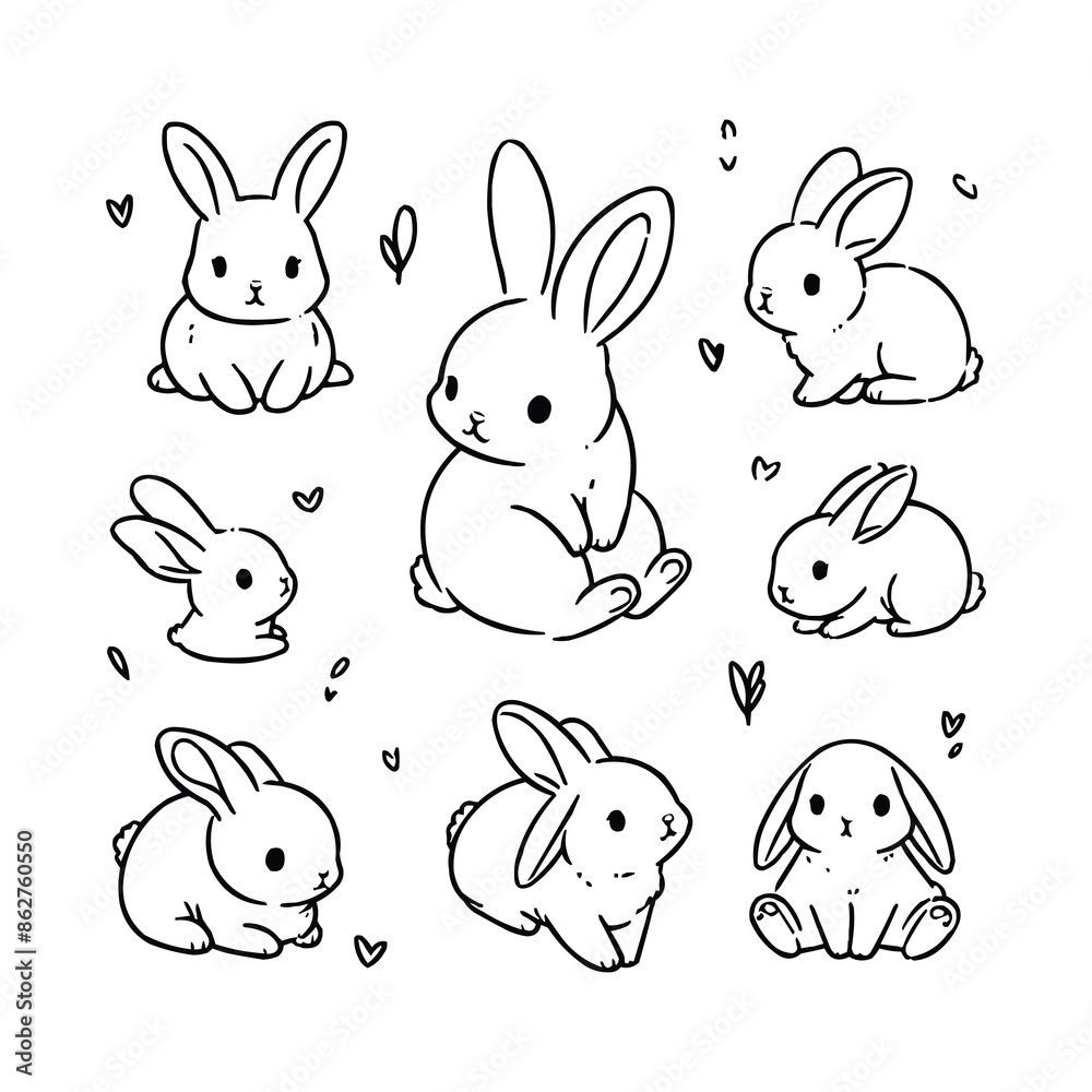 Cute bunny rabbit outline sketch vector illustration. Minimal bunny ...