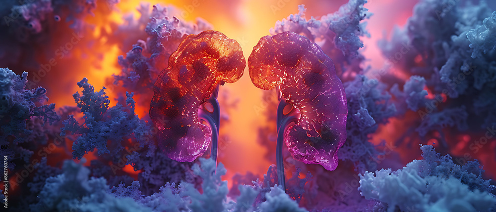 3d model of kidney where renal cortex depicted textured deep red ...