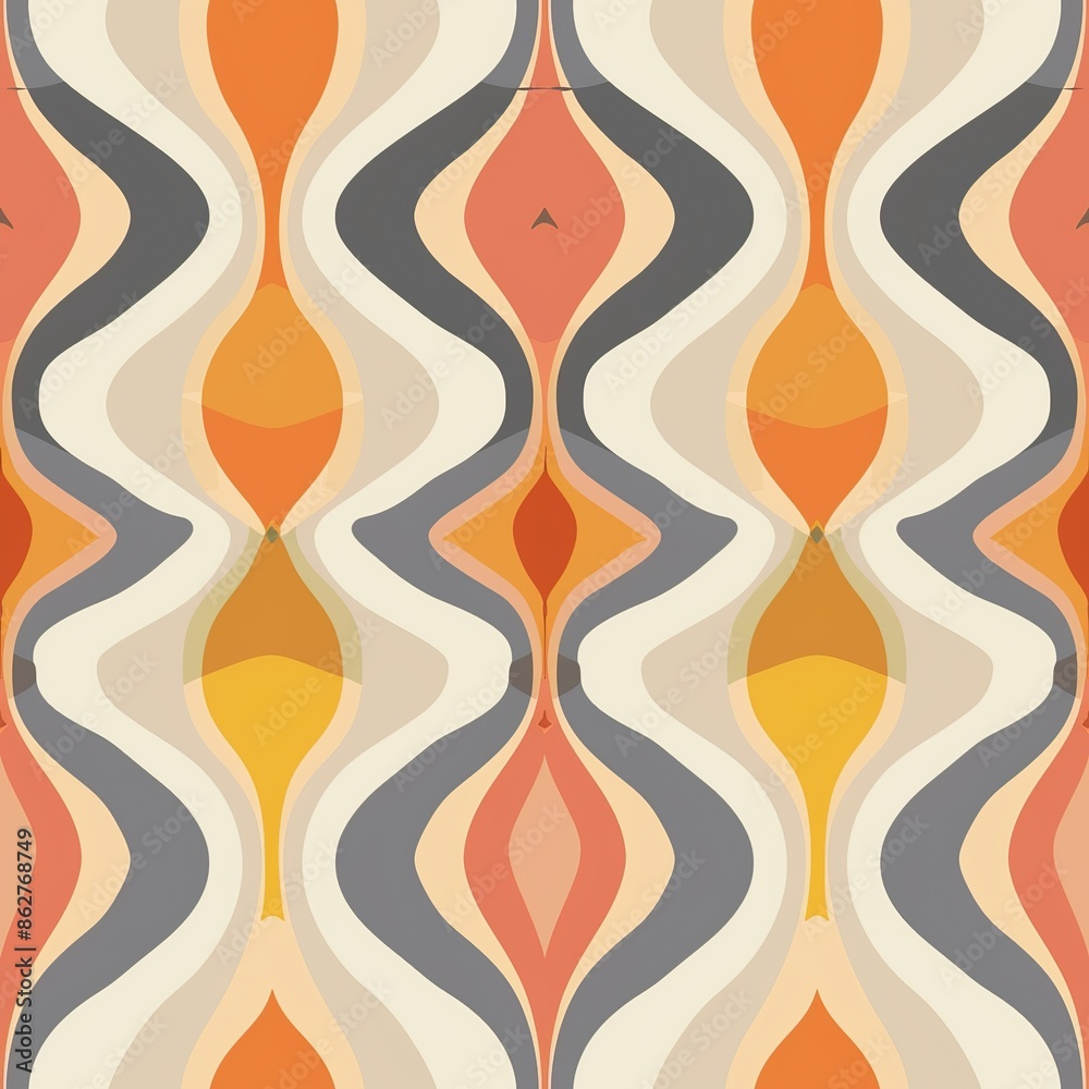 Seamless ogee 70s pattern in muted colors. Retro design for wallpaper ...