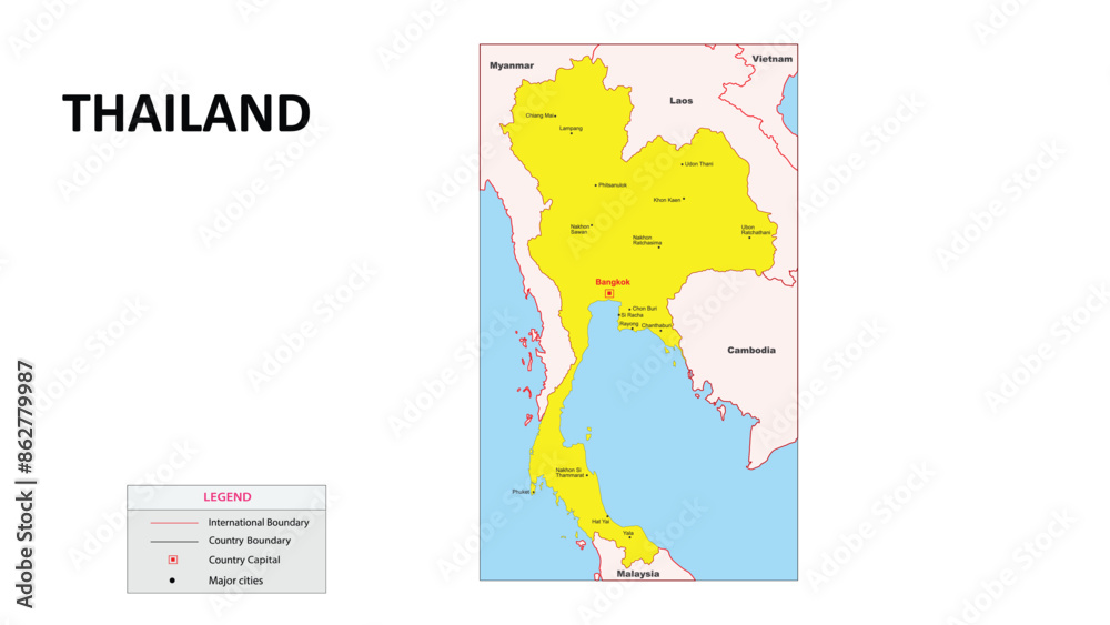 Thailand Map. Major cities in Thailand. Political map of Thailand with ...