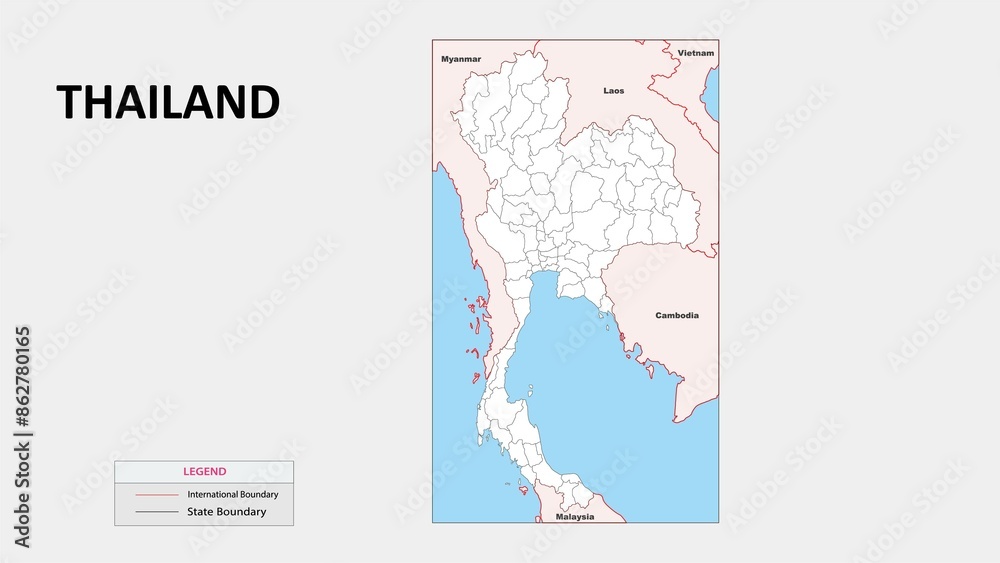 Thailand Map. Political map of Thailand with State border in outline ...