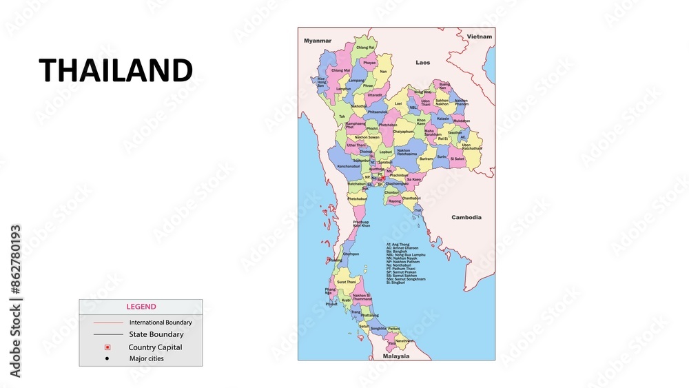 Thailand Map. State and union territories of Thailand with neighbouring ...