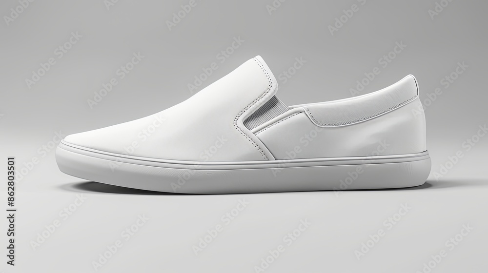 Blank white slip-on shoe design mockup, side view, 3d render, clipping ...