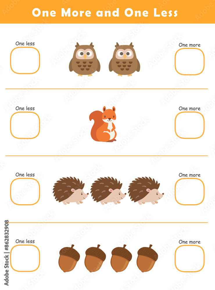 Ilustração One More One Less Picture And Number Worksheet. Counting ...
