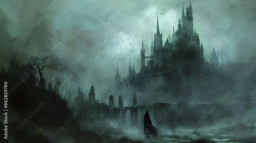 vampire aesthetic silhouette standing near gothic castle dark fantasy ...