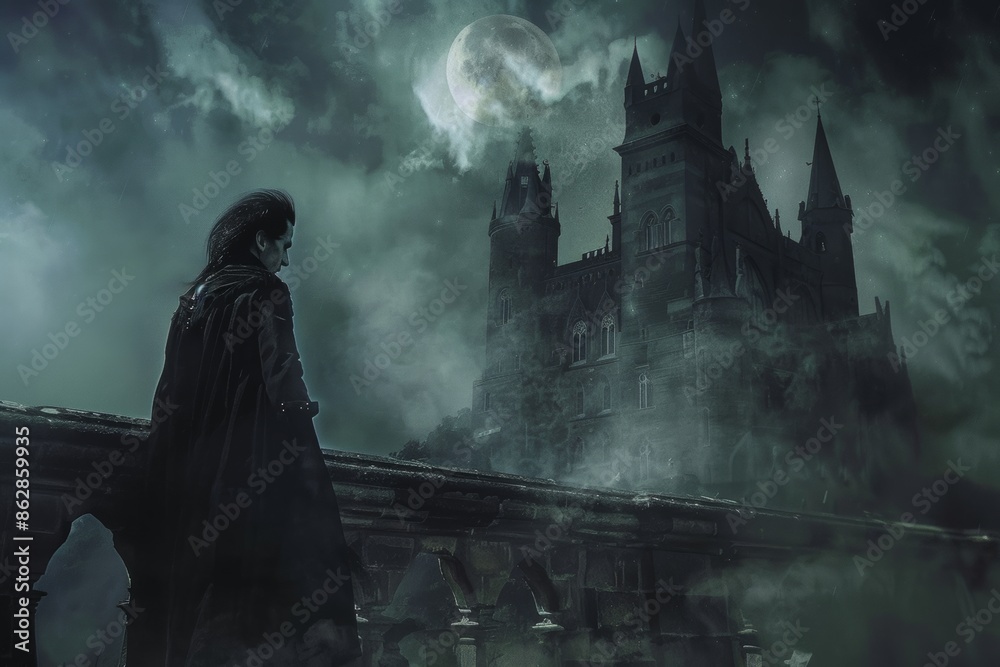 vampire aesthetic silhouette standing near gothic castle dark fantasy ...