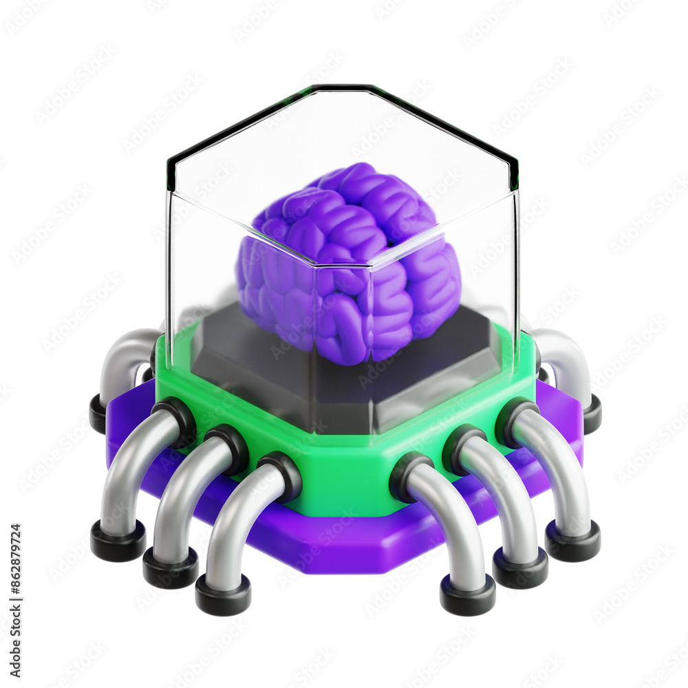 brain inside glass box AI artificial intelligence processor. human ...